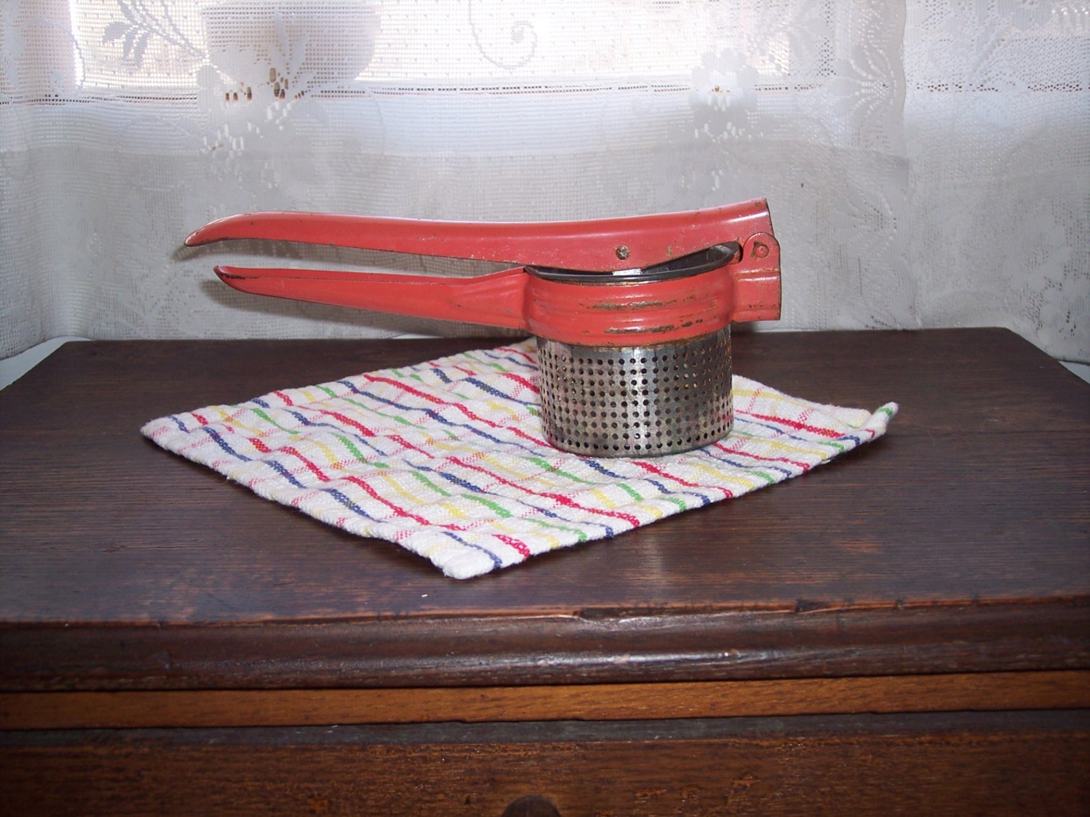 Vintage Potato Ricer Red Enamel Potato Masher Retro Kitchen - Etsy