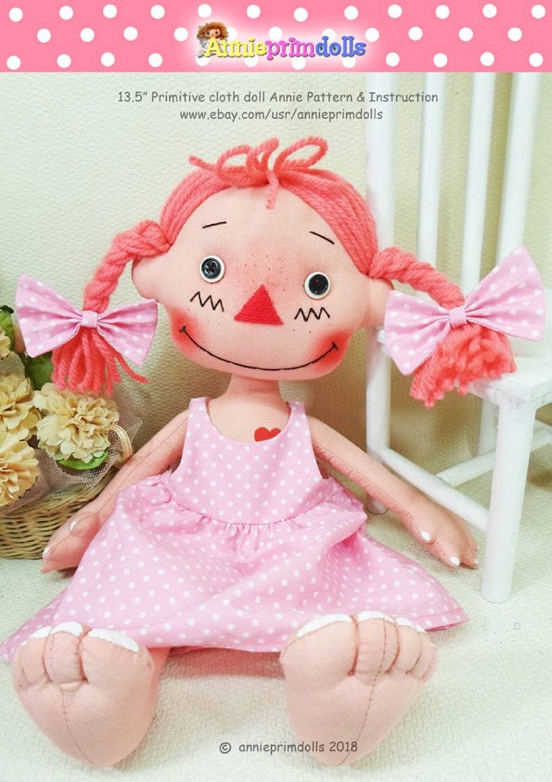 13.5" Pigtails Annie Cloth Rag Doll Pattern,primitive Doll Pattern ...