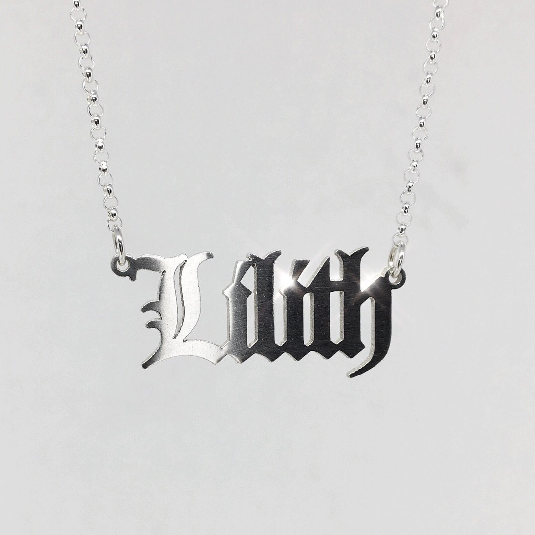 Lilith Nameplate Necklace - Sterling Silver Gothic Font Old English ...
