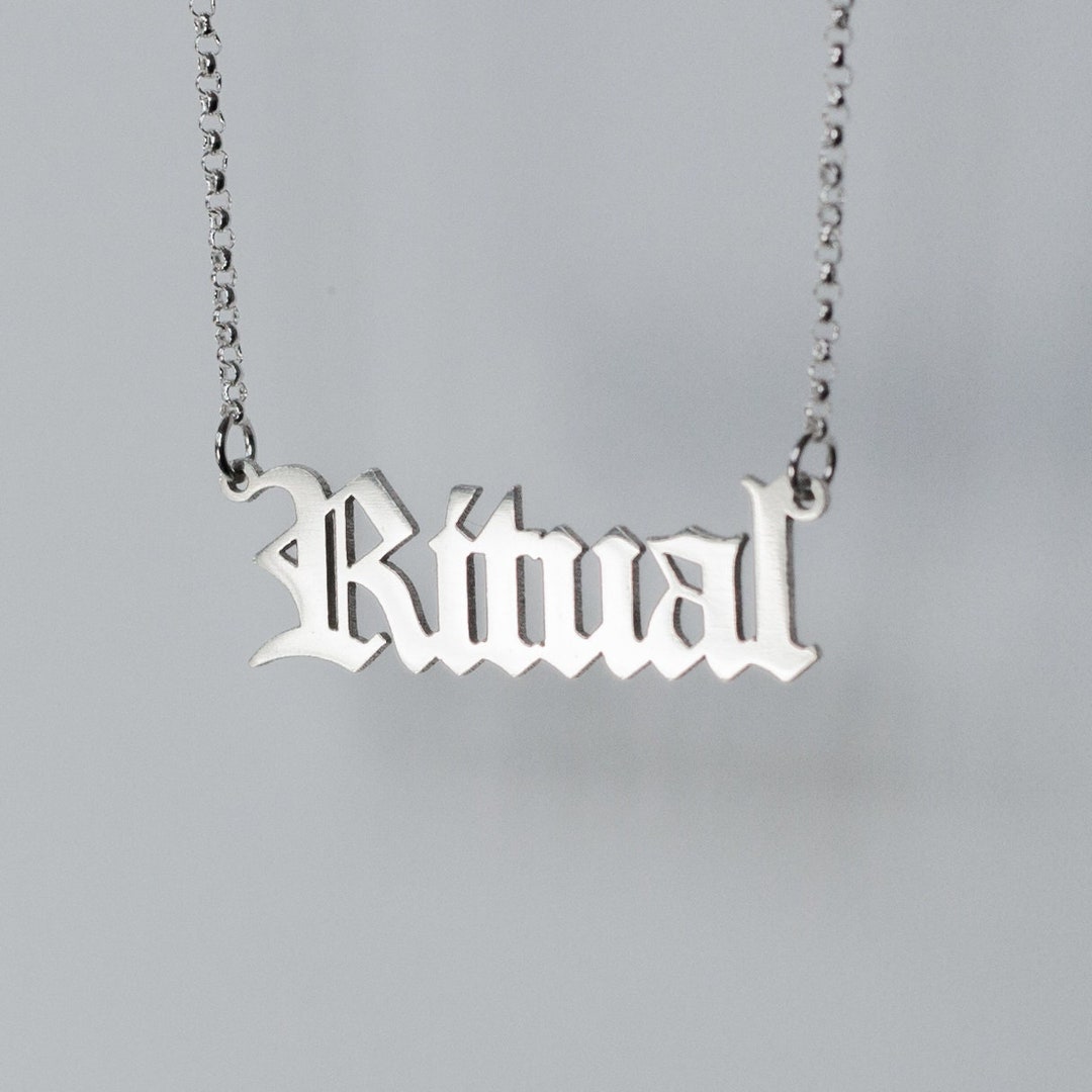 Ritual Nameplate Necklace - Sterling Silver Gothic Font Old English ...