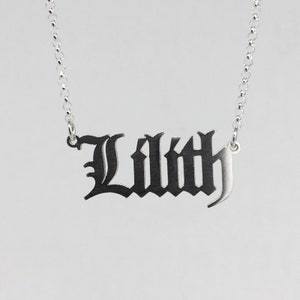 Lilith Nameplate Necklace - Sterling Silver Gothic Font Old English ...