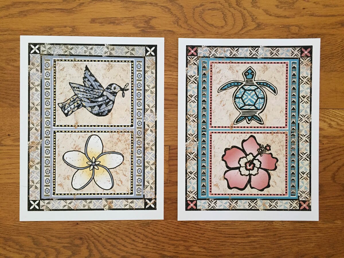 Tapa Turtle and Hibiscus Print - Etsy