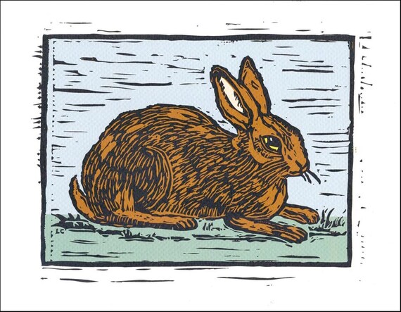 Rabbit Block Print Originally Handcarved. Ink Jet Print on - Etsy