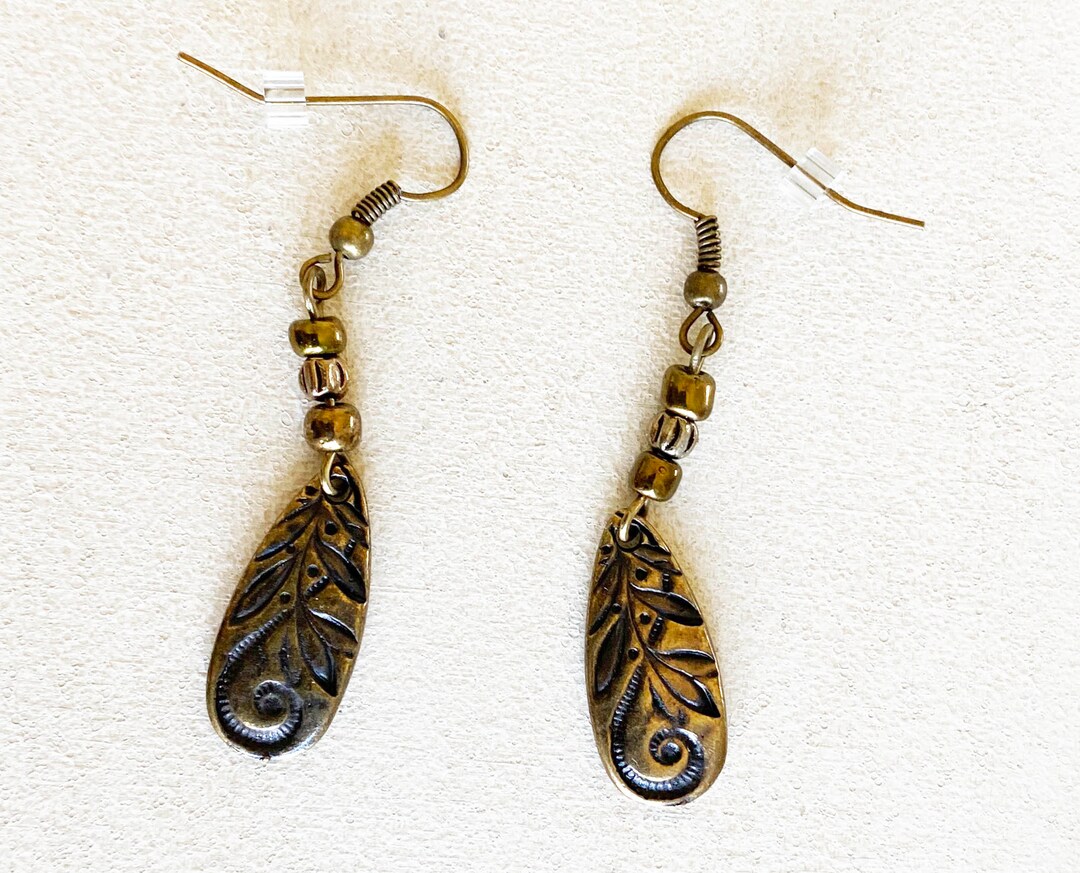 Brass Tierra Cast Oxidized Pewter Reversible Jardin Teardrop Earrings ...