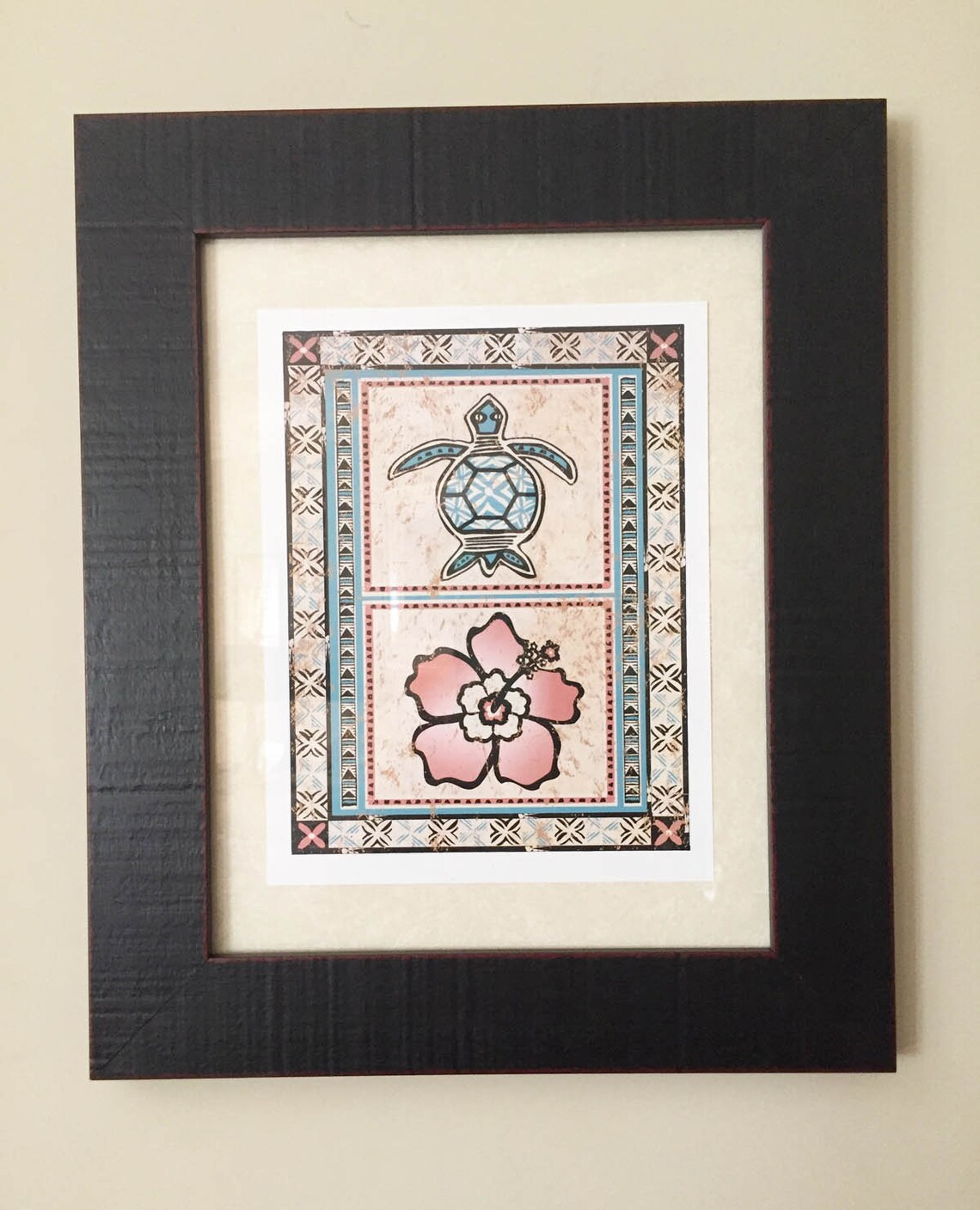 Tapa Turtle and Hibiscus Print - Etsy