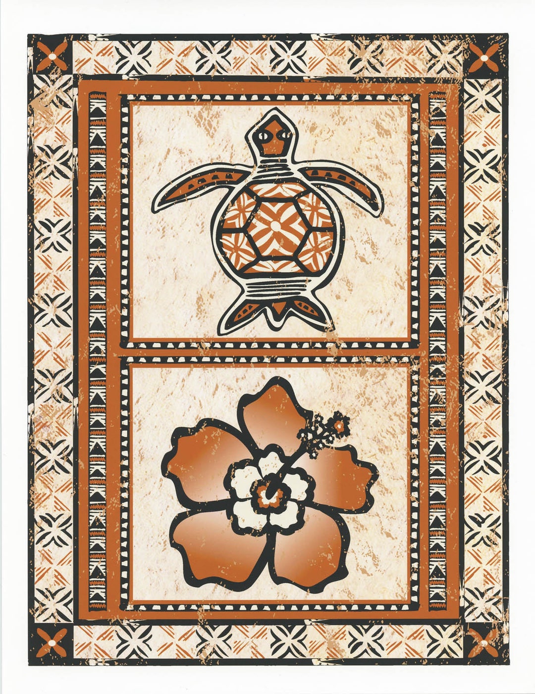 Traditional Tapa Turtle and Hibiscus Giclee Print - Etsy