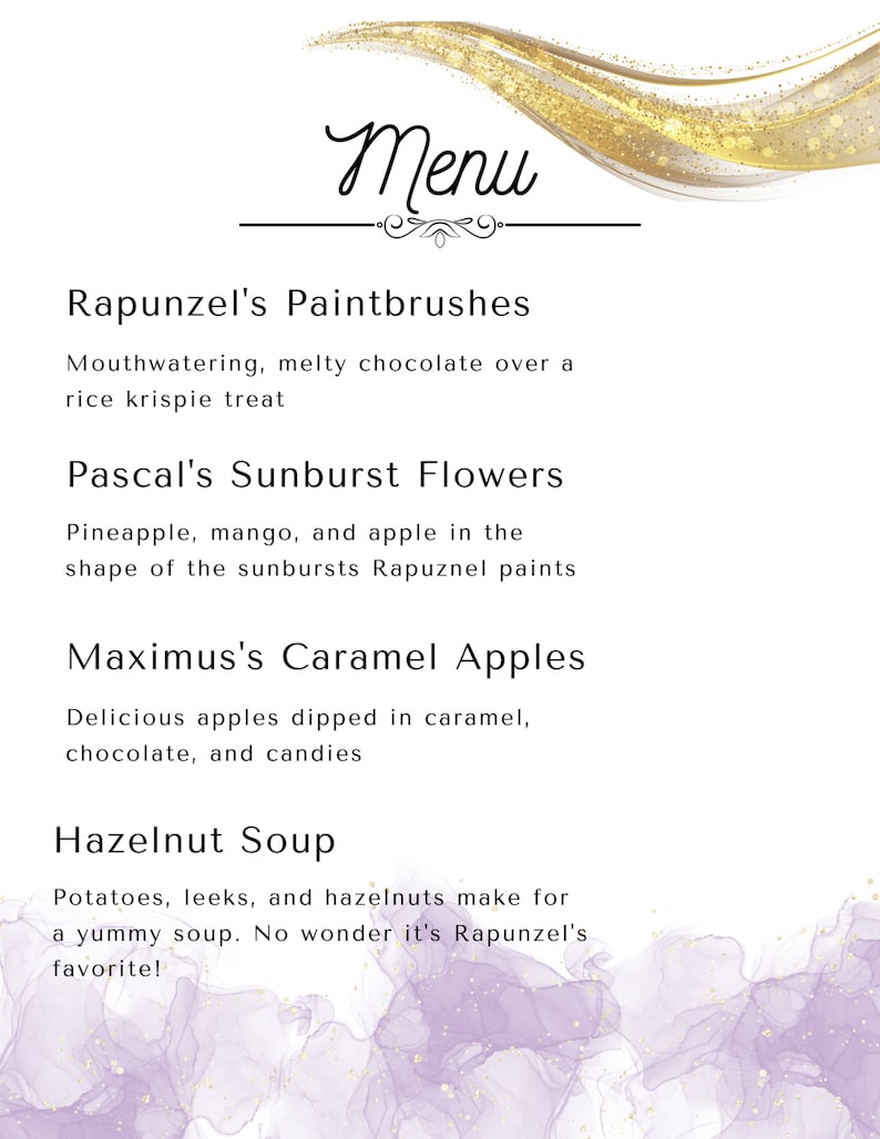 Tangled Rapunzel Inspired Party Birthday Party Menu - Digital Download ...