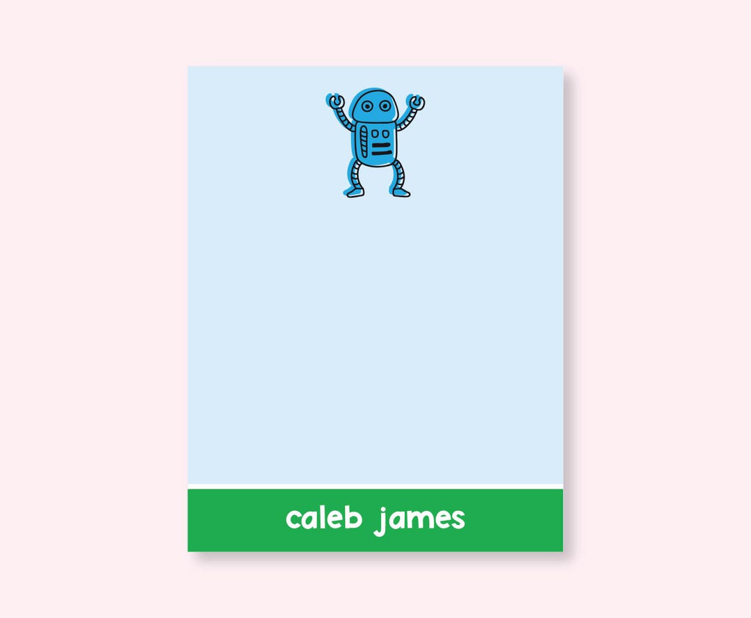 Personalized Robot Stationery Set | Kids Flat Note Cards - Etsy