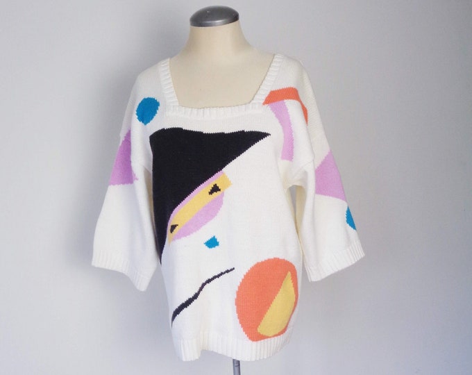 Vtg 80s White LOW BACK ABSTRACT Sweater With Short Sleeves - Etsy