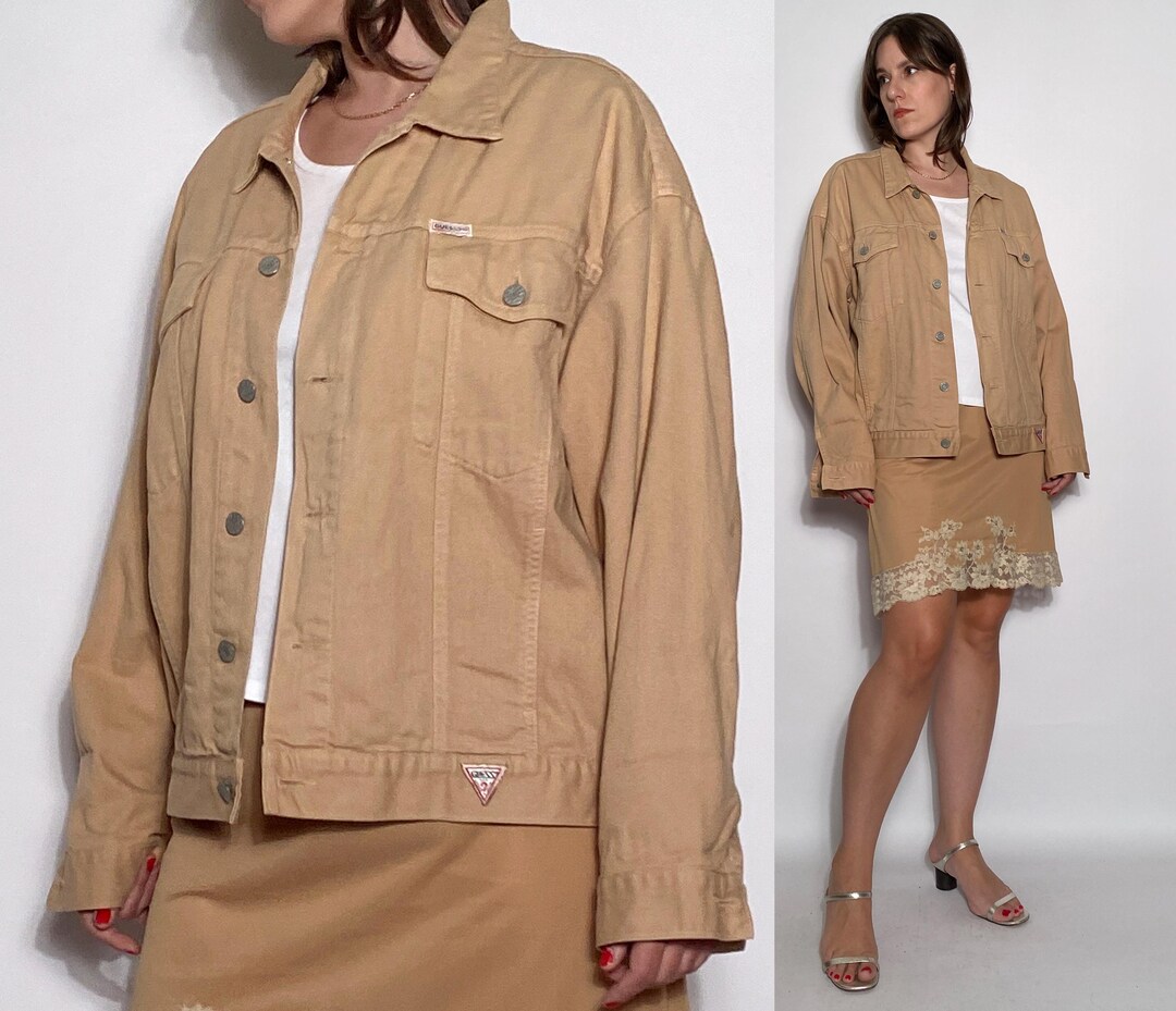 Vintage 90s Iconic GUESS Tan JEAN JACKET! Large - Etsy