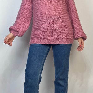 Vtg 80s Open KNIT PUFF SLEEVE Dusty Rose Sweater Medium to - Etsy