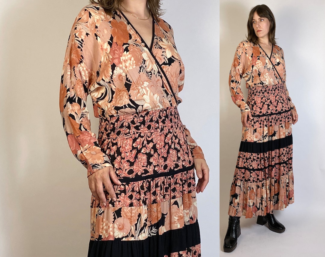 Vintage 90s EARTHY BOHEMIAN Faux Wrap Dress! Medium to Large - Etsy