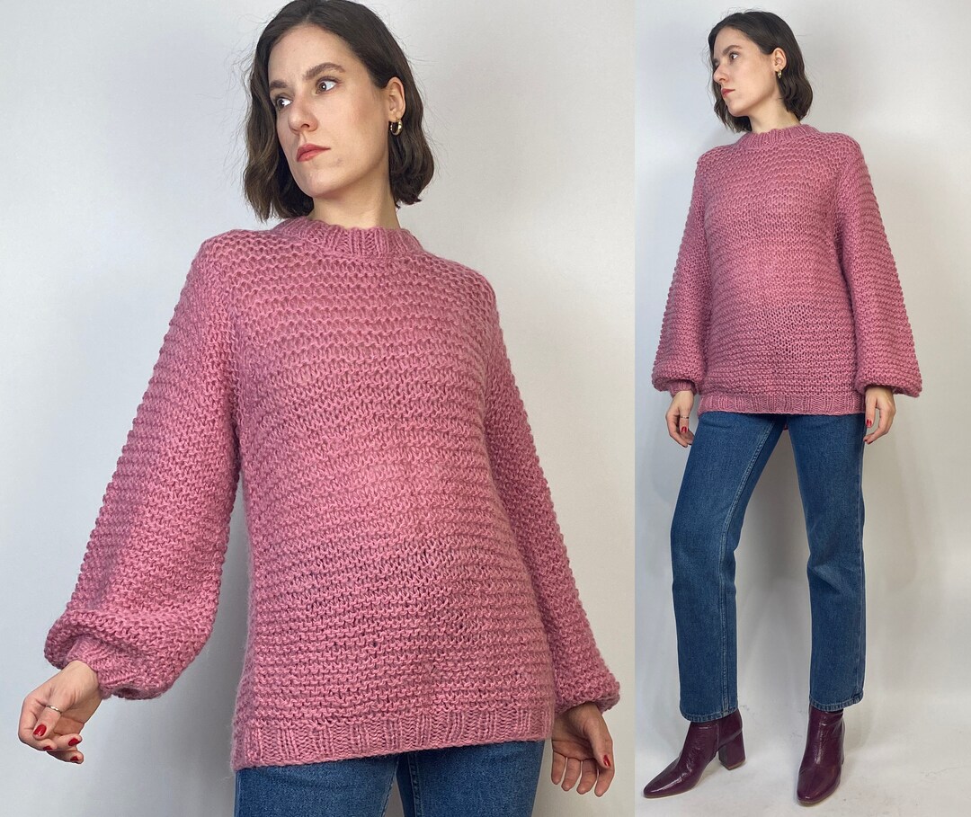 Vtg 80s Open KNIT PUFF SLEEVE Dusty Rose Sweater! Medium to Large - Etsy
