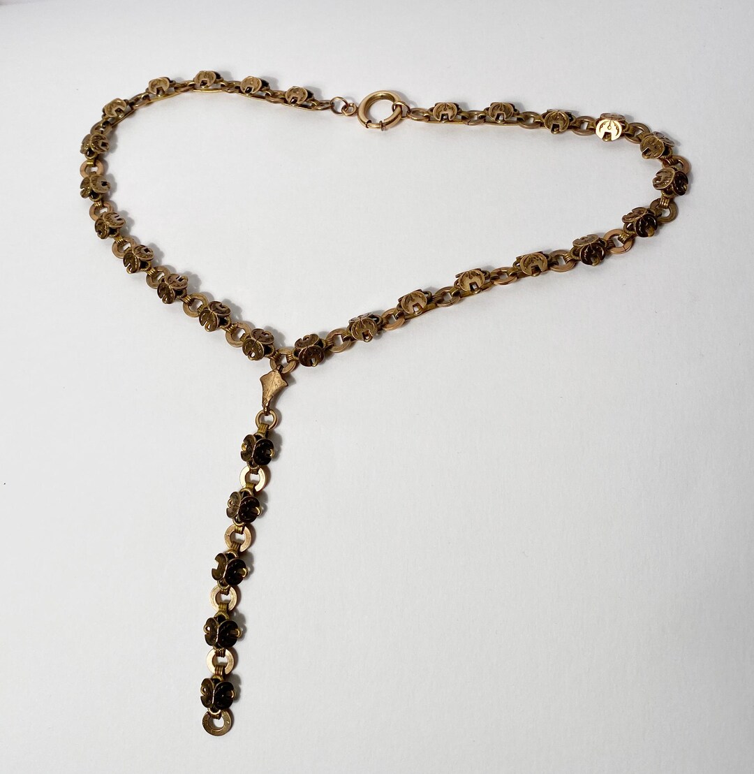 Antique 1800s Brass Victorian BOOK CHAIN Necklace With 3D Links ...