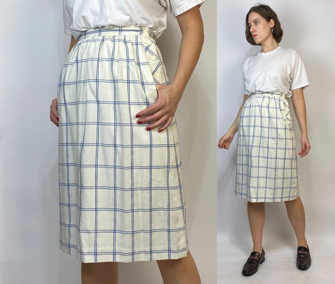 Vtg 80s WINDOW PANE CHECK Skirt! Xs to Small, 26 Waist - Etsy