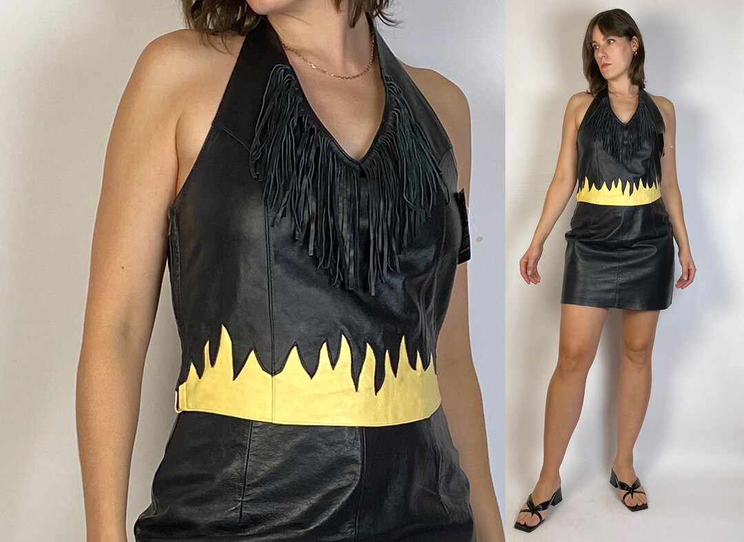 Vintage REAL LEATHER BIKER Flame Halter Top! Large to Xl, Never Worn ...