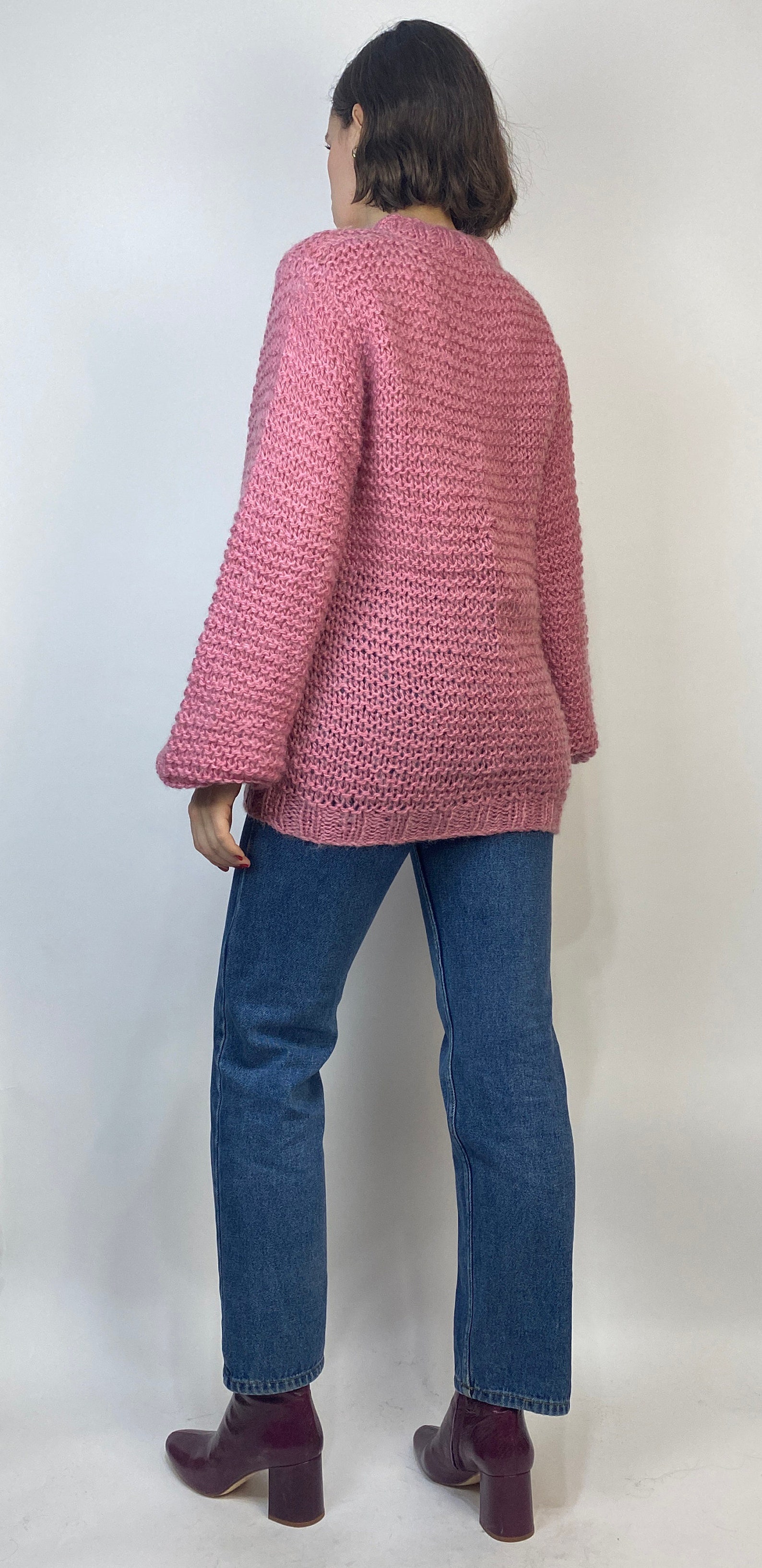 Vtg 80s Open KNIT PUFF SLEEVE Dusty Rose Sweater Medium to - Etsy