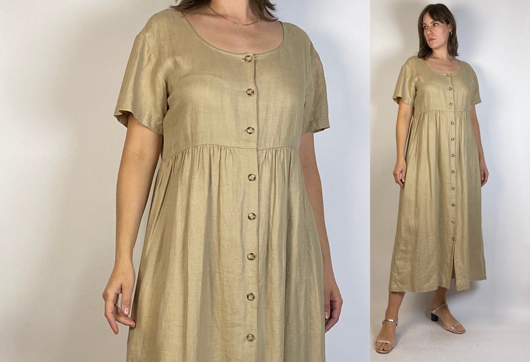 Vintage 90s Rustic LINEN Cottage Core Shirt Dress! Large to XL - Etsy