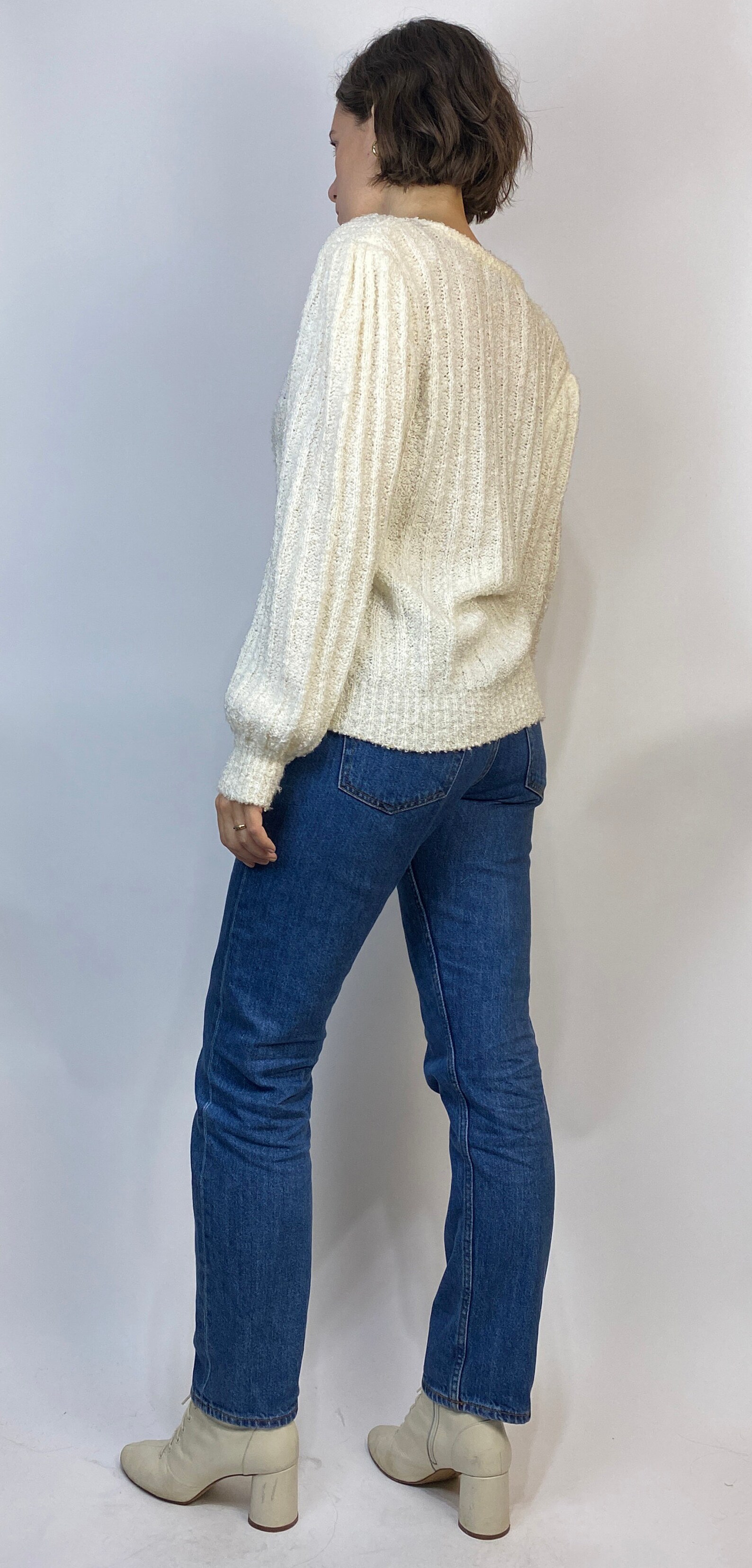 Vtg 80s NUBBY Cream Cardigan W PUFF Sleeves & PEARL Buttons - Etsy