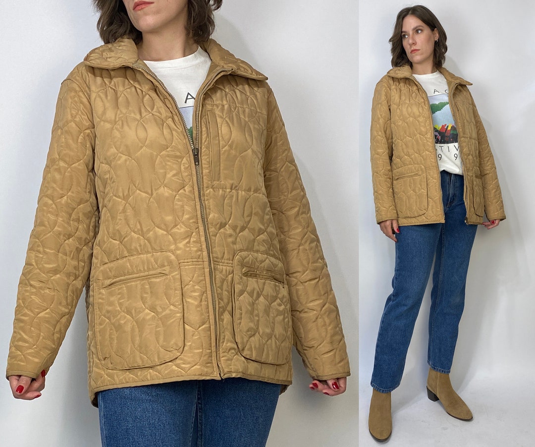 Vintage 90s GOLDEN Tan QUILTED Jacket Medium - Etsy