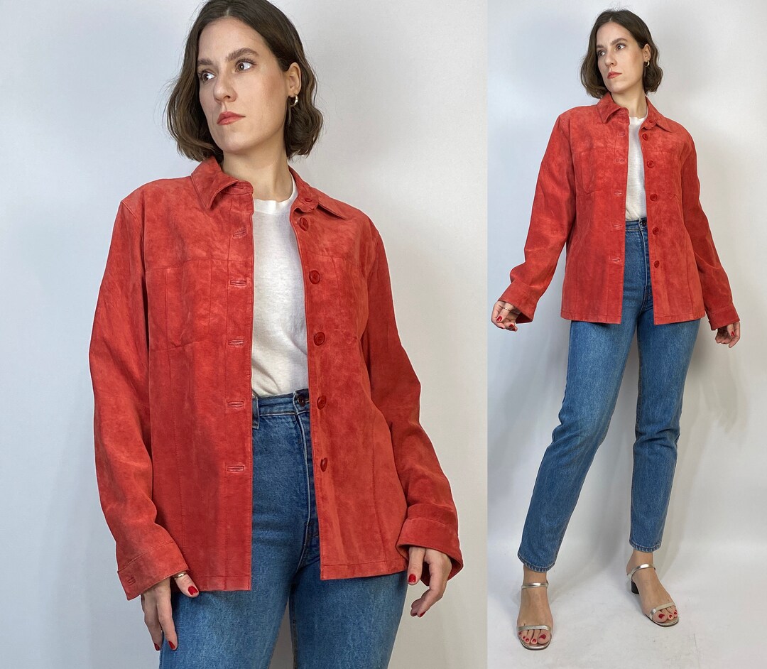 Vtg 90s CORAL RED SUEDE Boxy Shacket Medium - Etsy