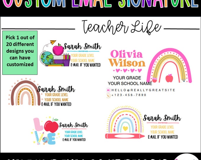 Custom Teacher Email Signature 20 Designs Boho Bright Colors Rainbows ...