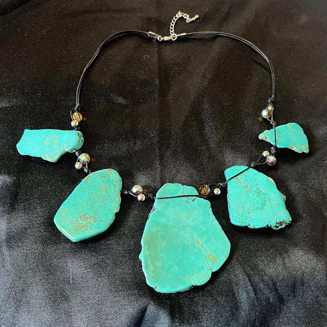 Vintage Turquoise Slab Necklace: Boho Southwestern Statement Jewelry - Etsy