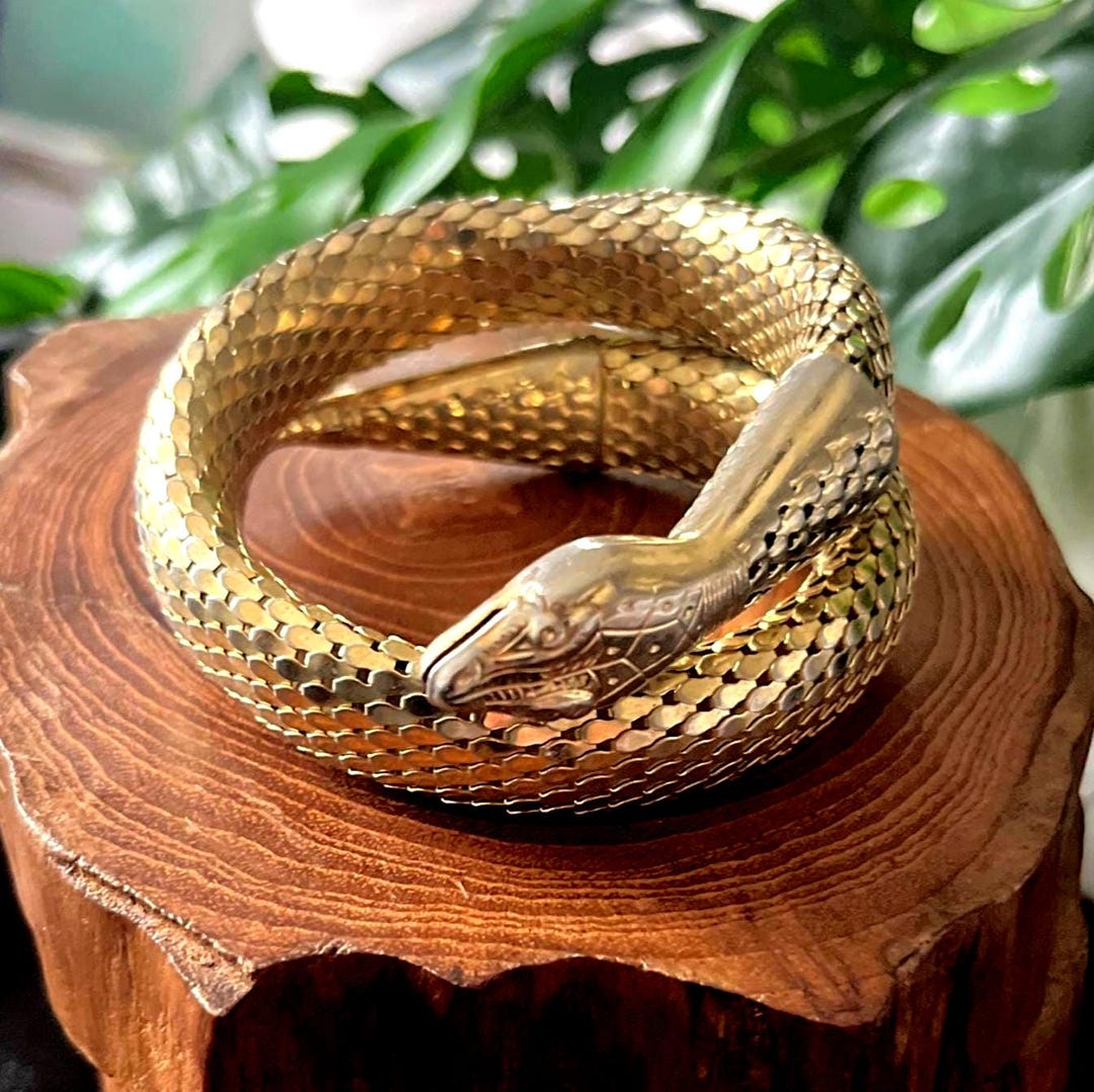 Rare Whiting & Davis Gold-tone Snake Bracelet – Vintage Serpentine Mesh ...