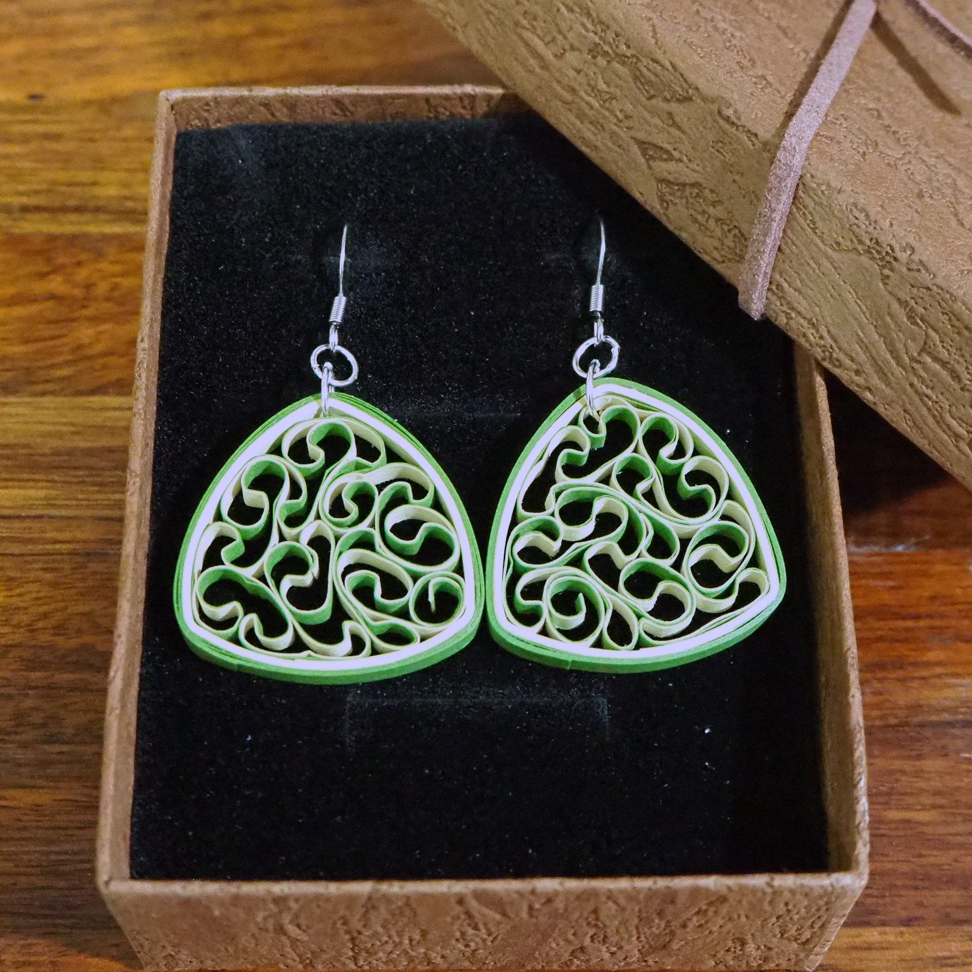 Triangle Shades of Green Paper Quilled Honeycomb Earrings - Etsy