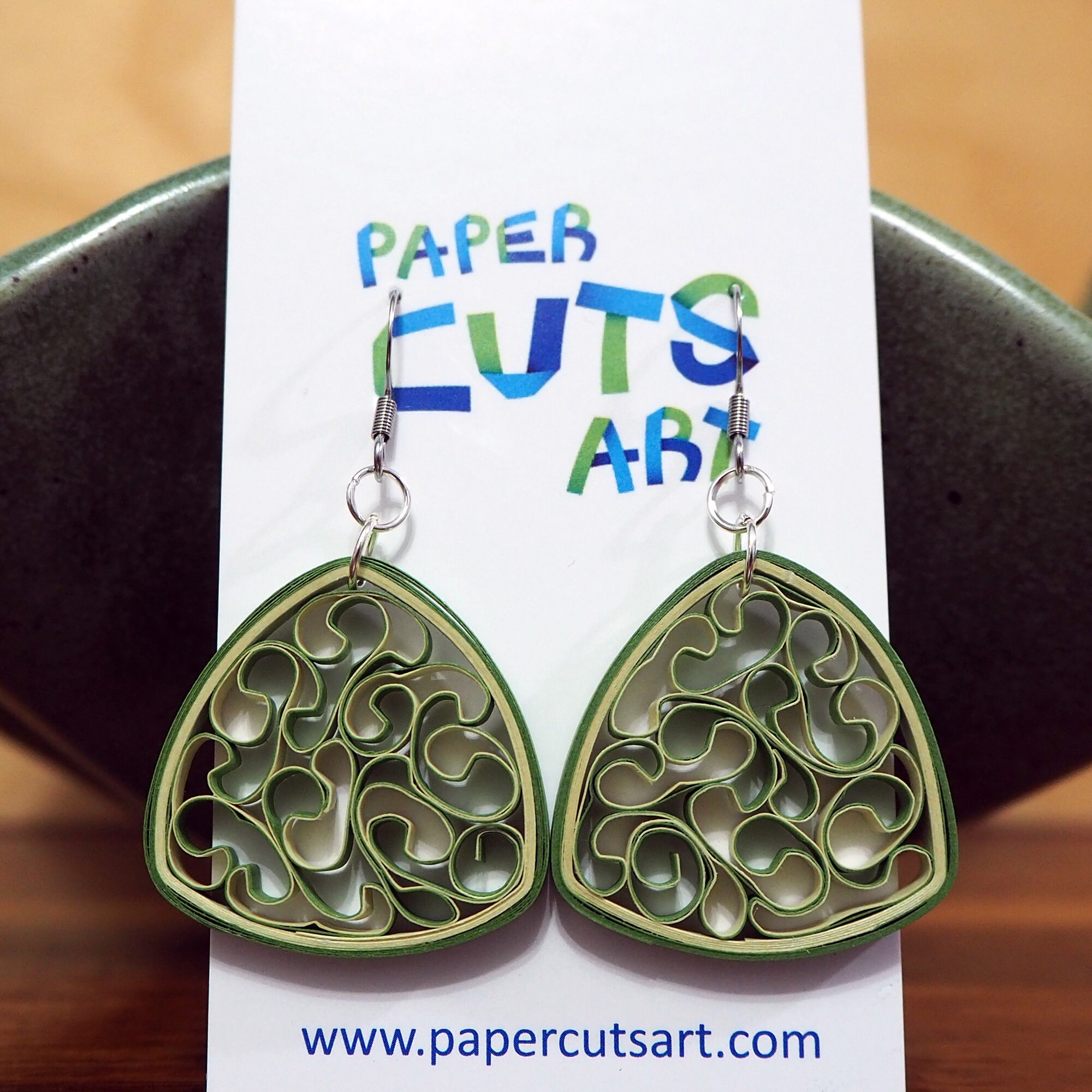 Triangle Shades of Green Paper Quilled Honeycomb Earrings | First Paper ...