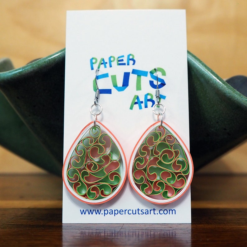 Coral & Lime Green Paper Quilling Honeycomb Earrings First - Etsy