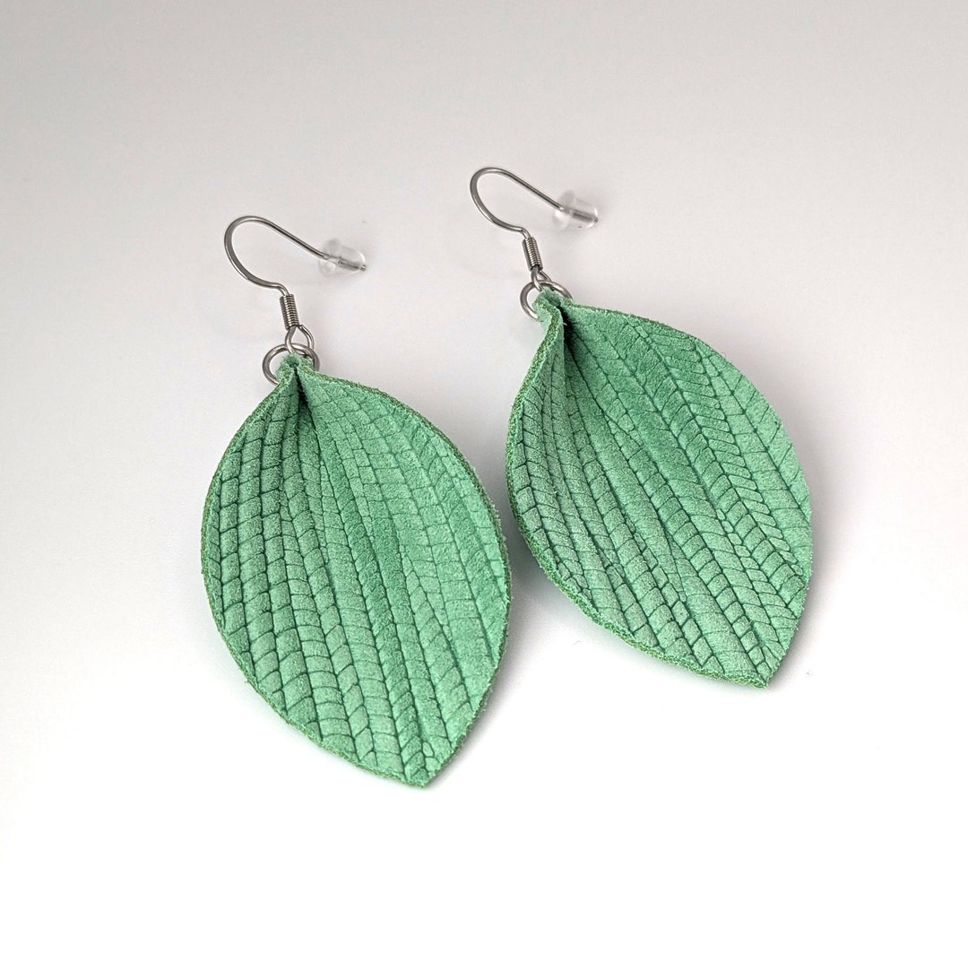 Summer Palm Leather Leaf Earring Gift | Large Statement Trendy Texture ...