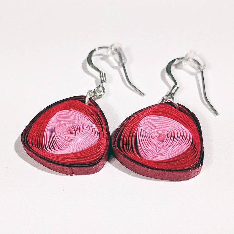 Quilled Paper Vortex Earrings Red & Pink Unique Handmade - Etsy