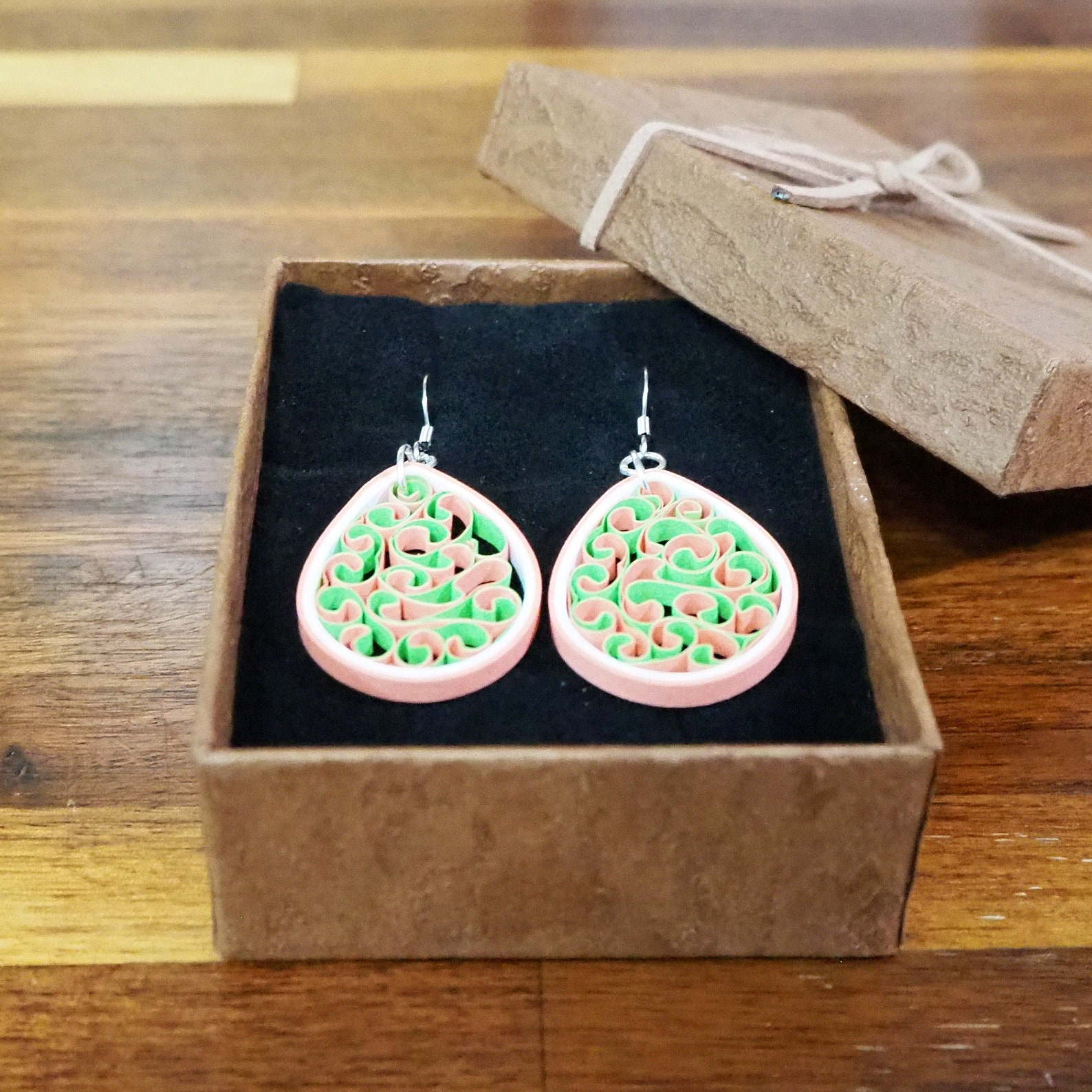 Coral & Lime Green Paper Quilling Honeycomb Earrings First - Etsy