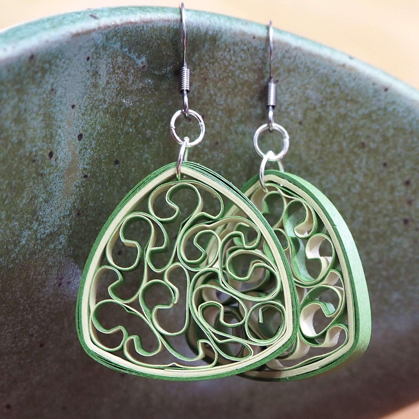 Triangle Shades of Green Paper Quilled Honeycomb Earrings - Etsy