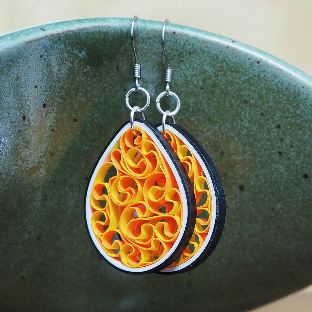 Bright Orange & Yellow Quilling Paper Honeycomb Dangle Earrings | Gift ...