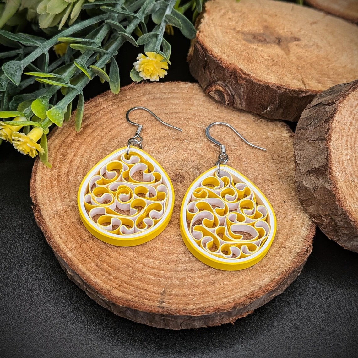 Yellow Paper Quilling Honeycomb Earrings | 1st Paper Anniversary Gift ...