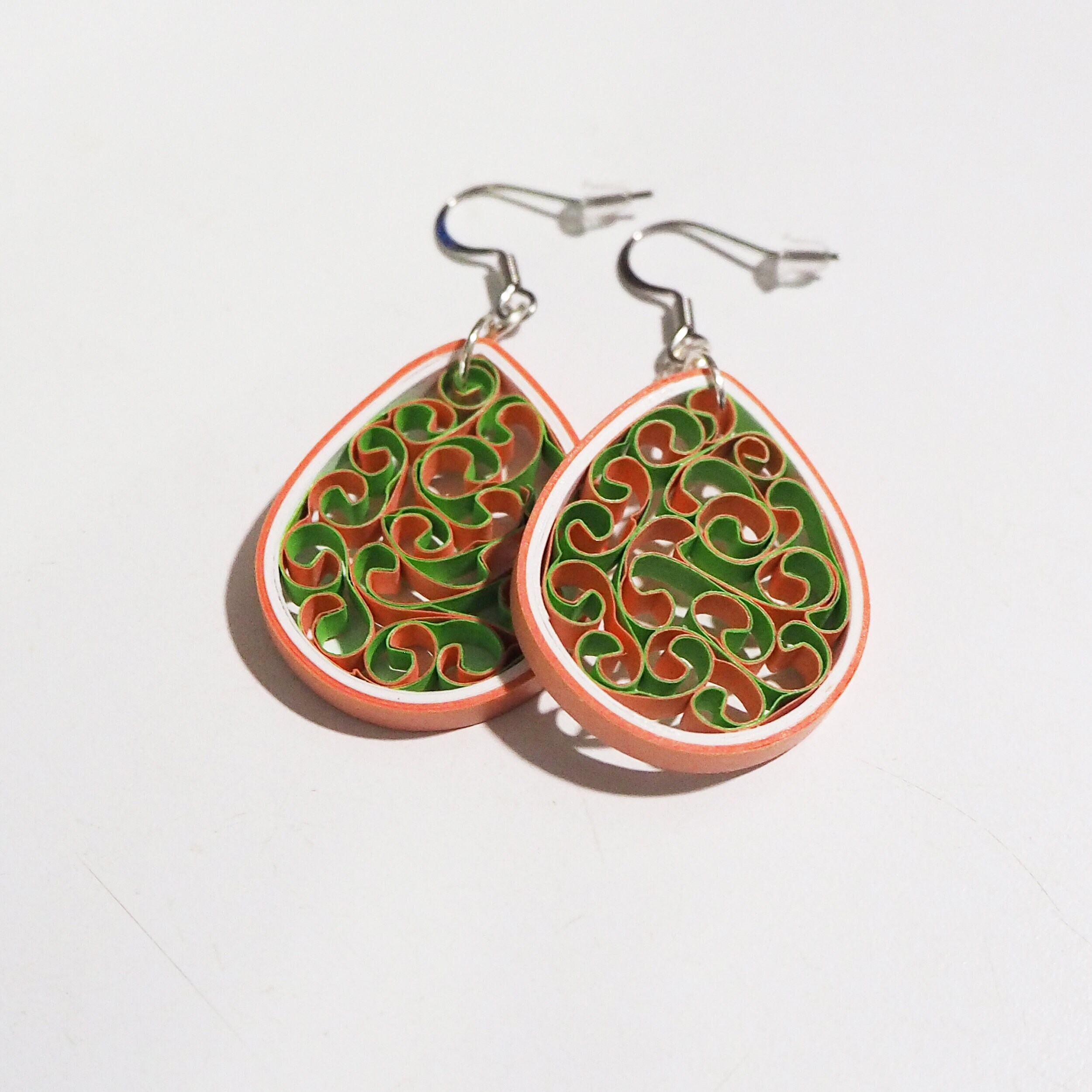 Coral & Lime Green Paper Quilling Honeycomb Earrings First - Etsy