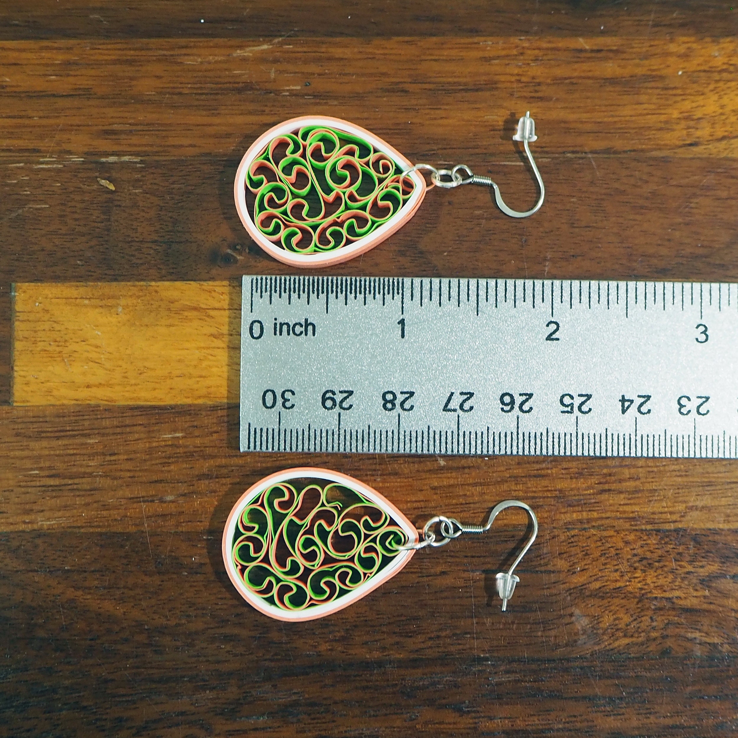Coral & Lime Green Paper Quilling Honeycomb Earrings First - Etsy
