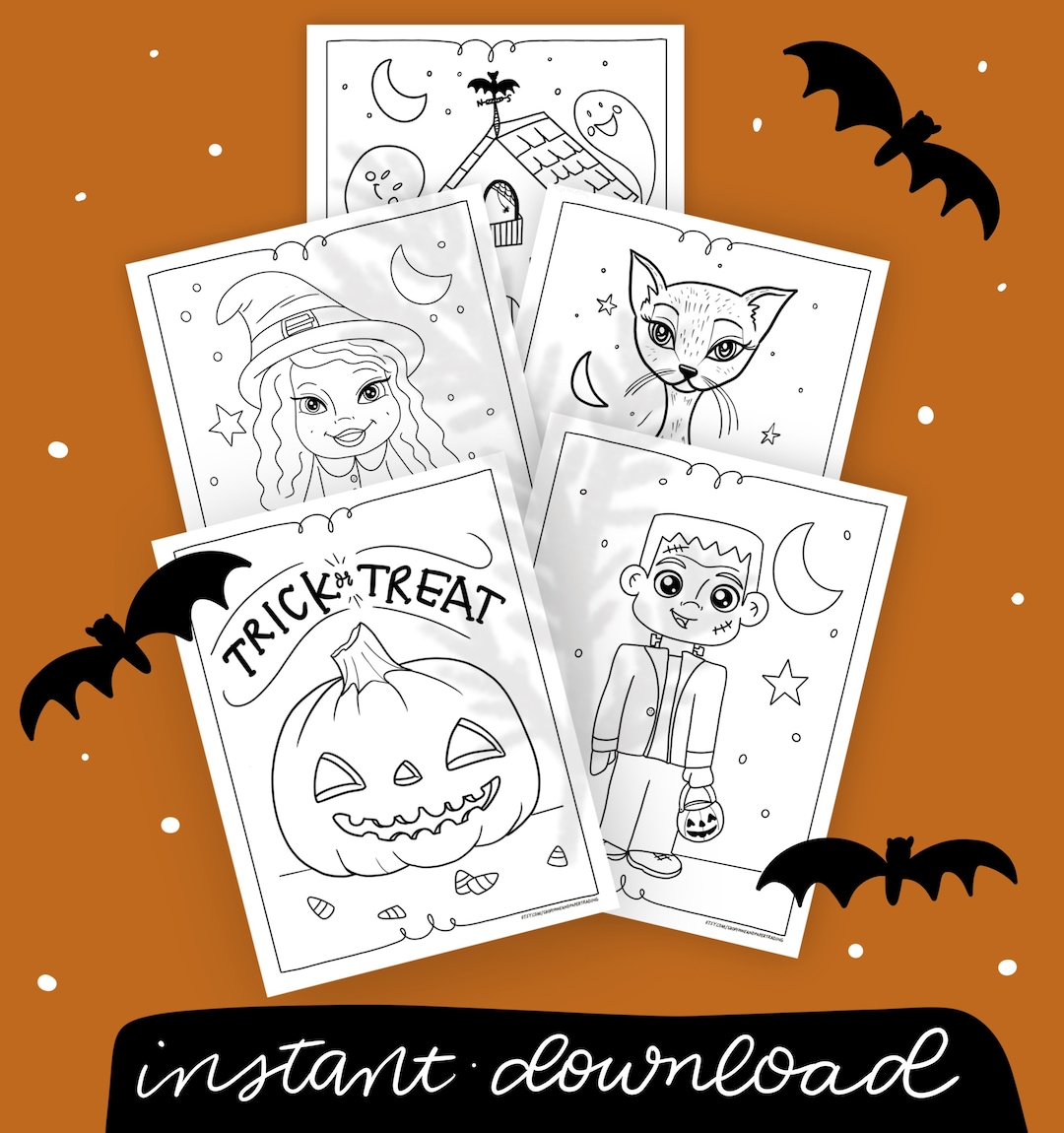 DIGITAL DOWNLOAD Halloween Coloring Sheets Bundle of 5 , Spooky Season ...