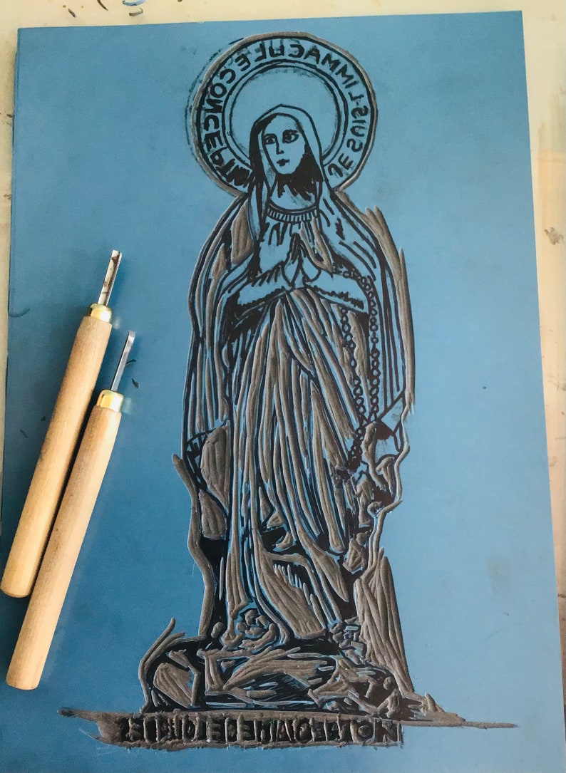 Linocut Print - Blessed Virgin Mary - Limited Edition 20 - Etsy