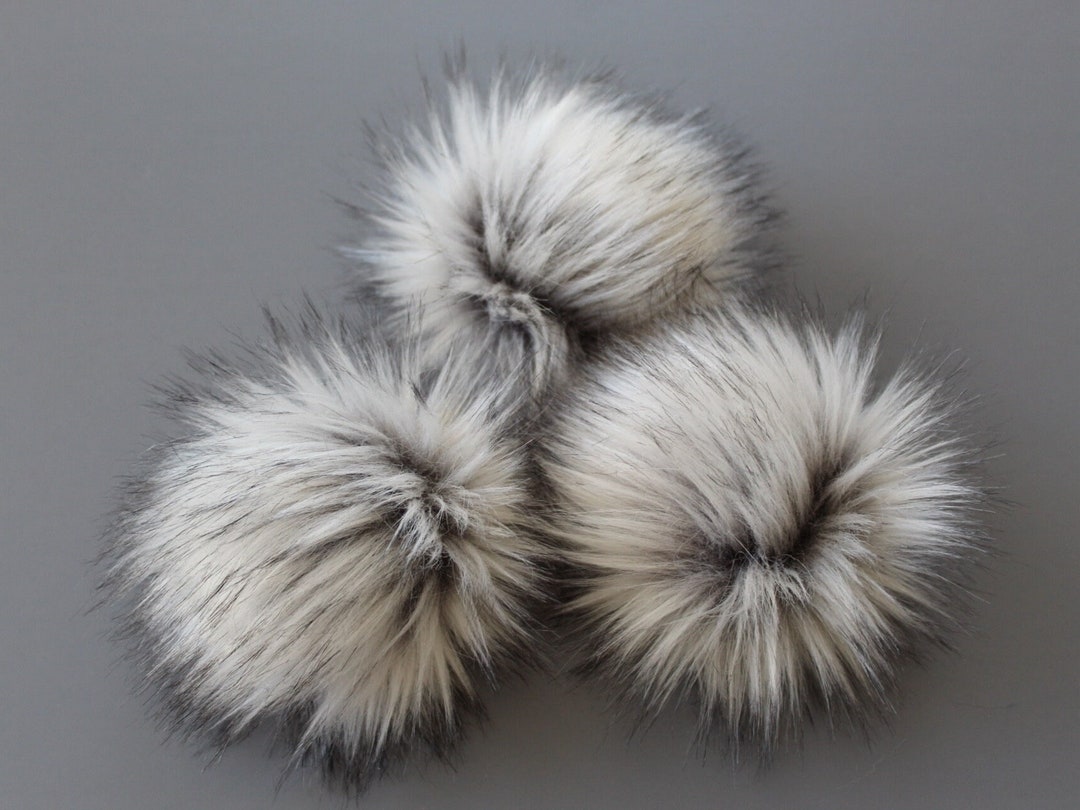 3-pack Silver Gray Fox Fur Pom Pom | Handmade Faux Fur Pom Poms | for ...