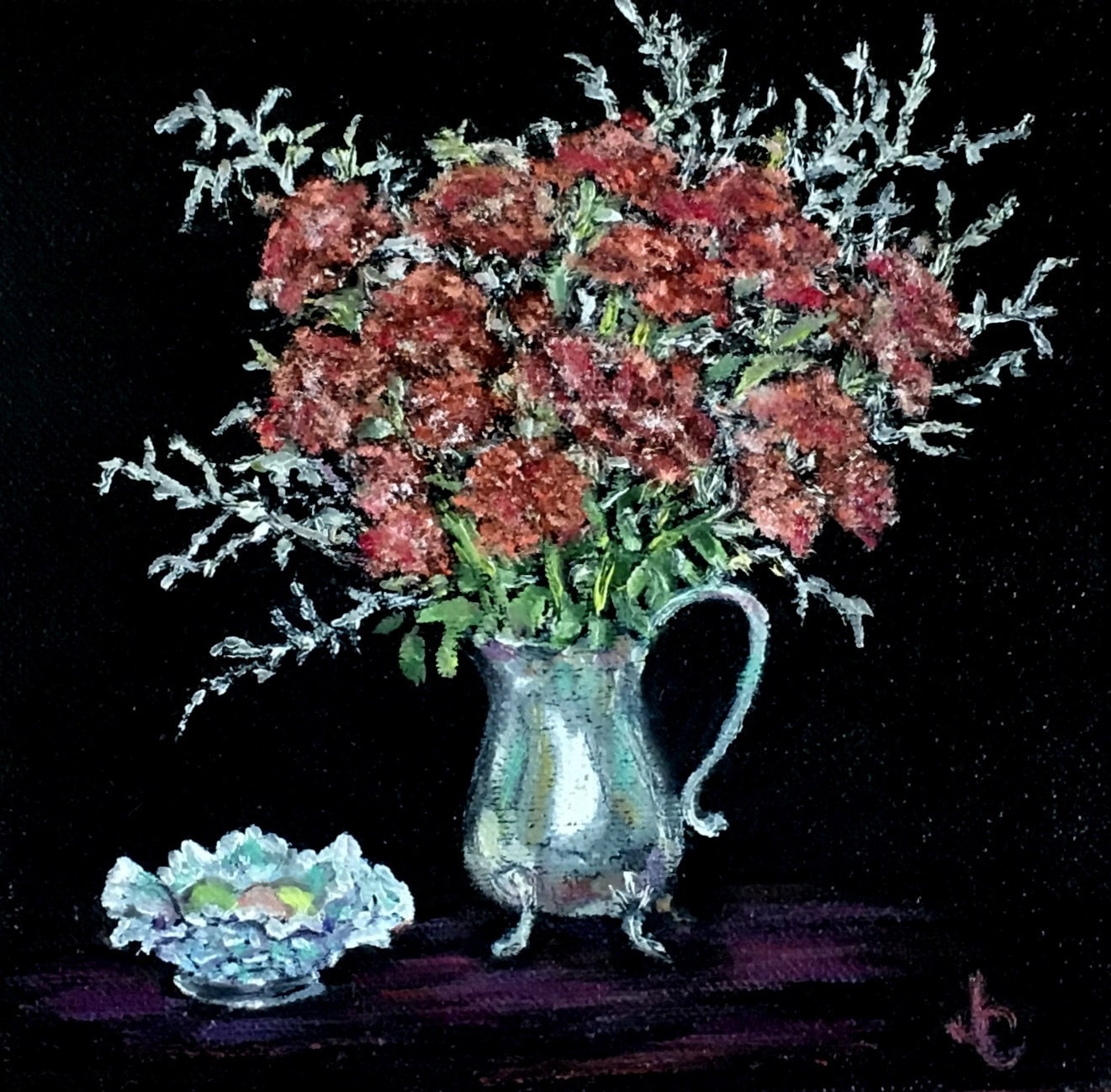 Fine Art 6X6 Original Still Life Oil Painting sedum & Silver - Etsy