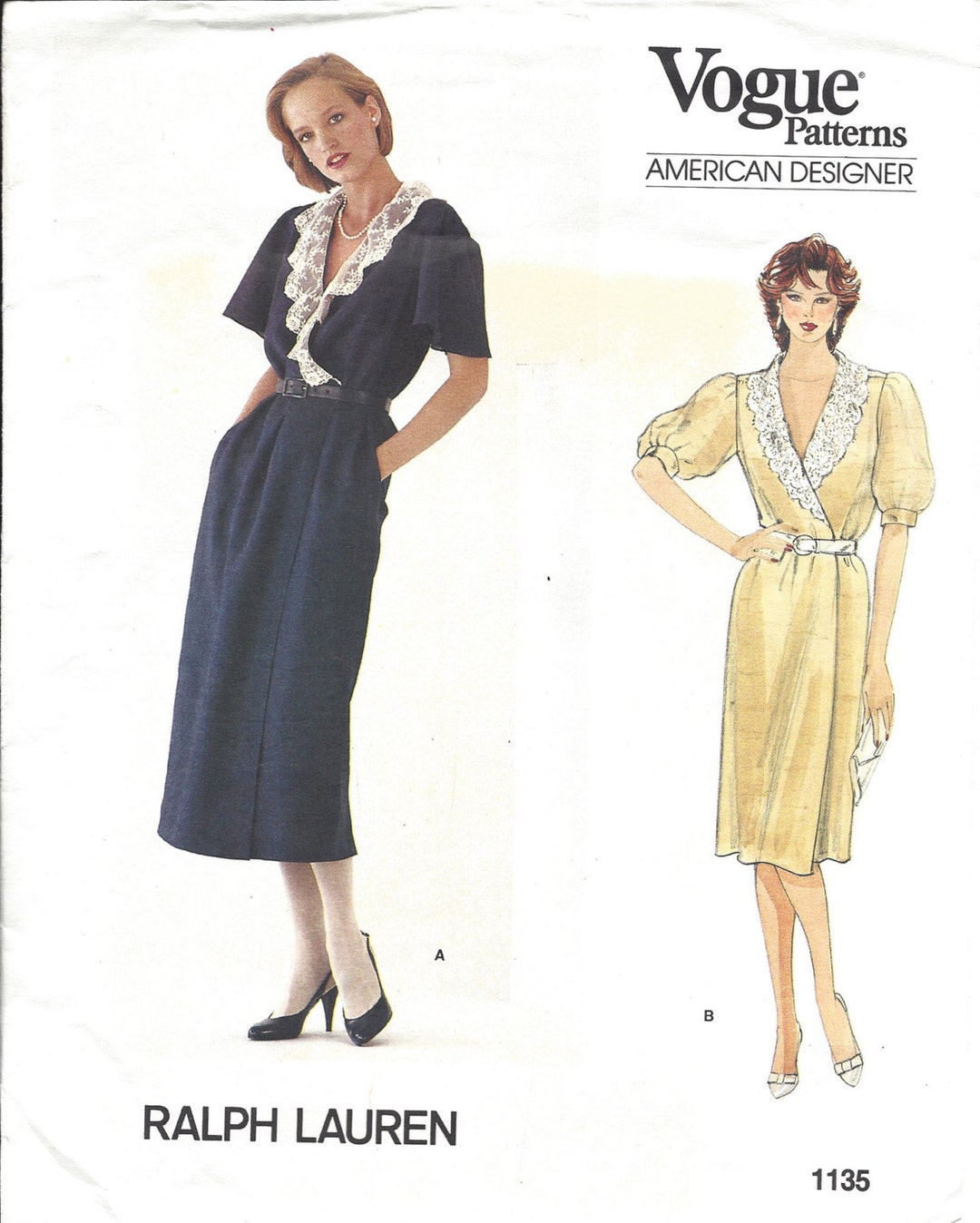 Vintage RALPH LAUREN Vogue Patterns 1135 American Designer Wrap Dress ...