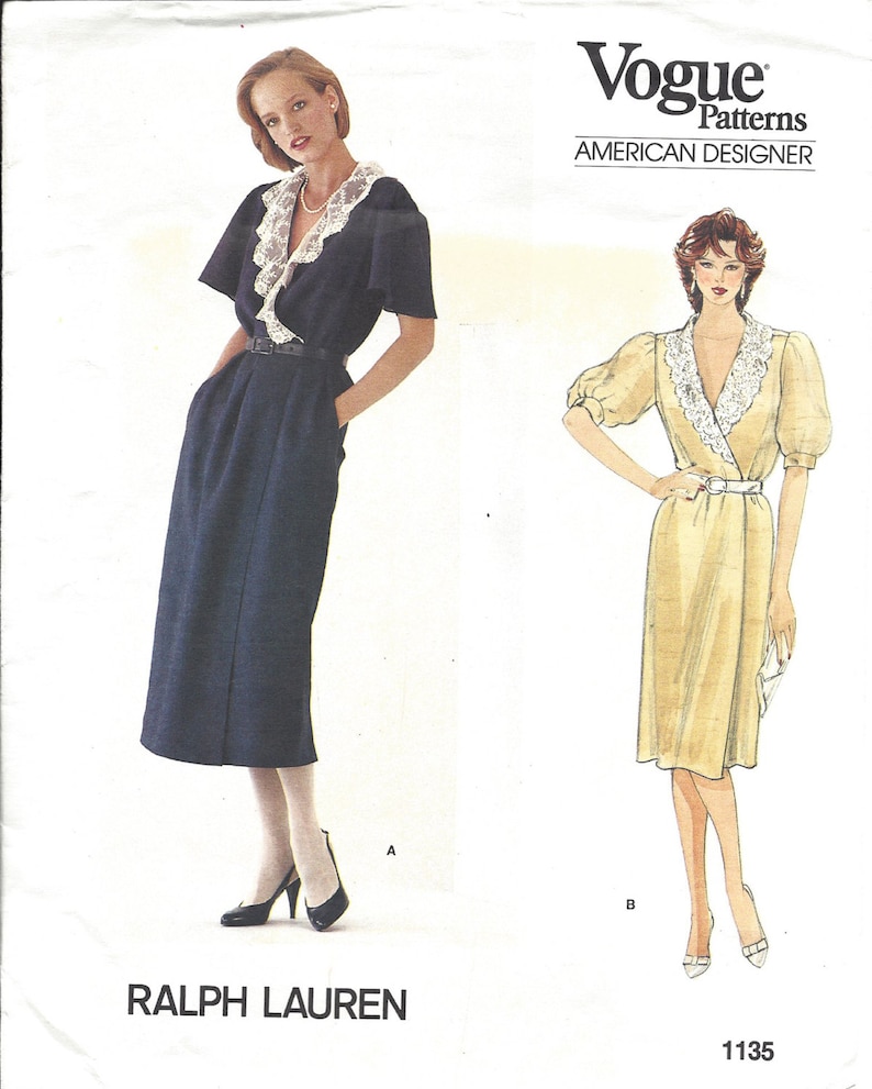 Vintage RALPH LAUREN Vogue Patterns 1135 American Designer Wrap Dress ...