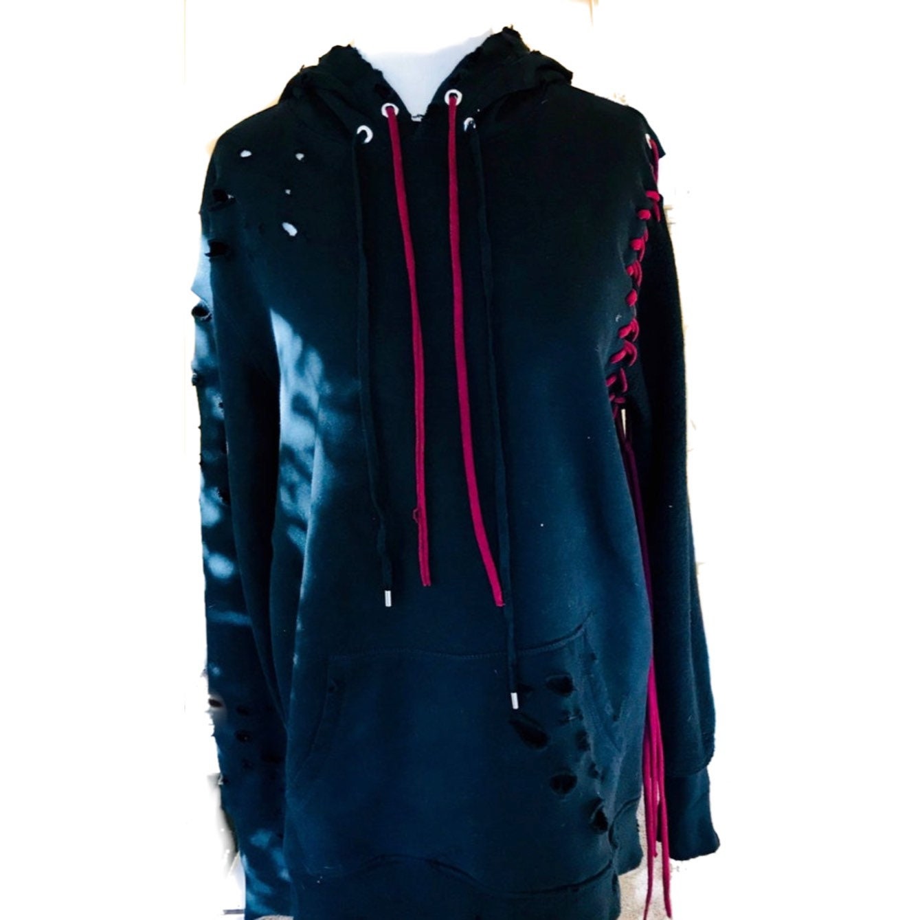 Distressed Hoodie With Lacing - Etsy