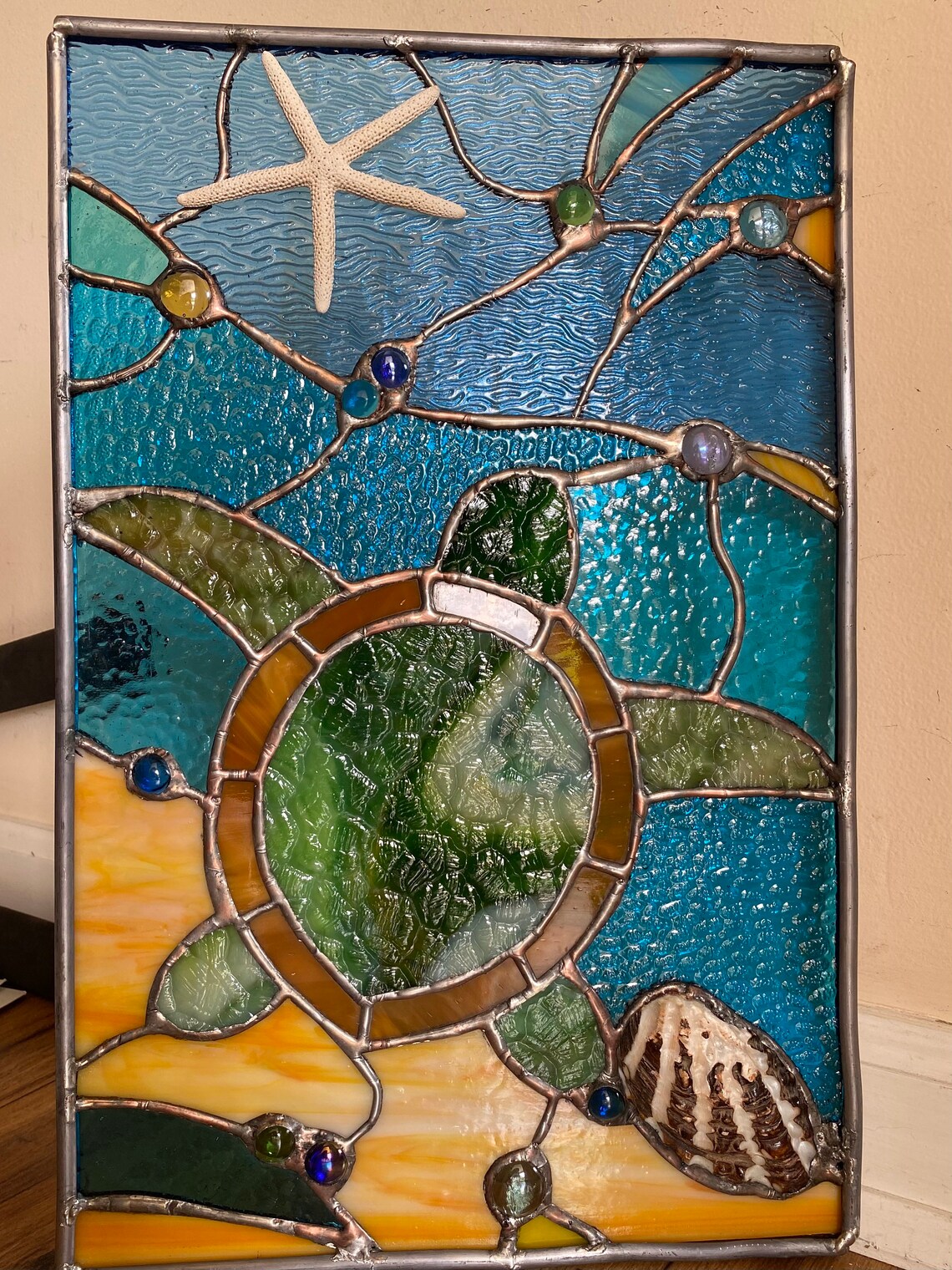 Stained Glass Sea Turtle Transom Window Suncather Oceac Panel | Etsy