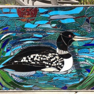 Loon Bird Stained Glass Mosaic Wall Panel Ocean Beach Decor - Etsy