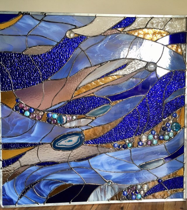 Stained Glass Panel Abstract Window Nuggets Suncatcher 27x27 - Etsy