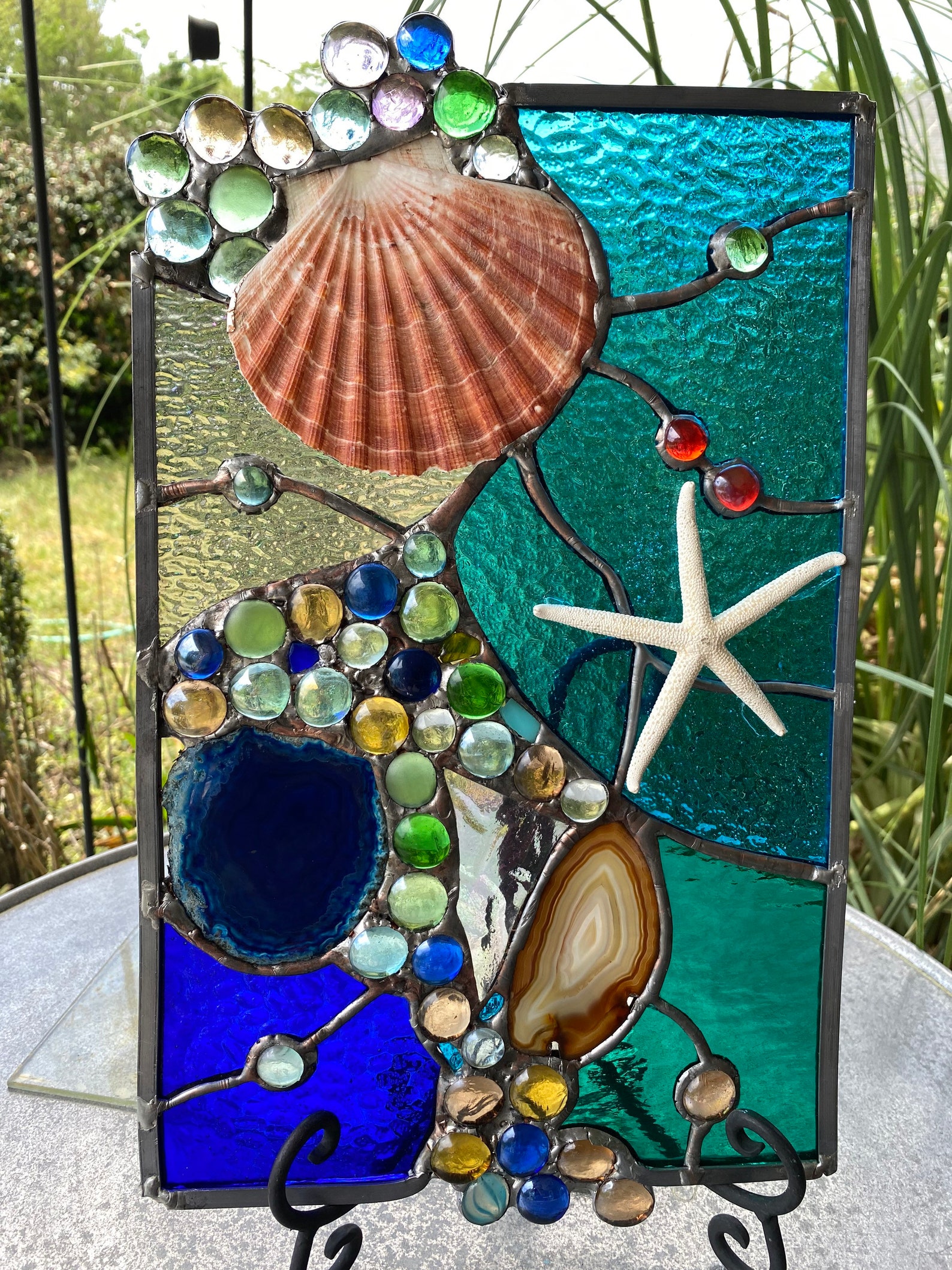 Stained Glass Sea Shell Nuggets Suncatcher Nautical Panel - Etsy Canada
